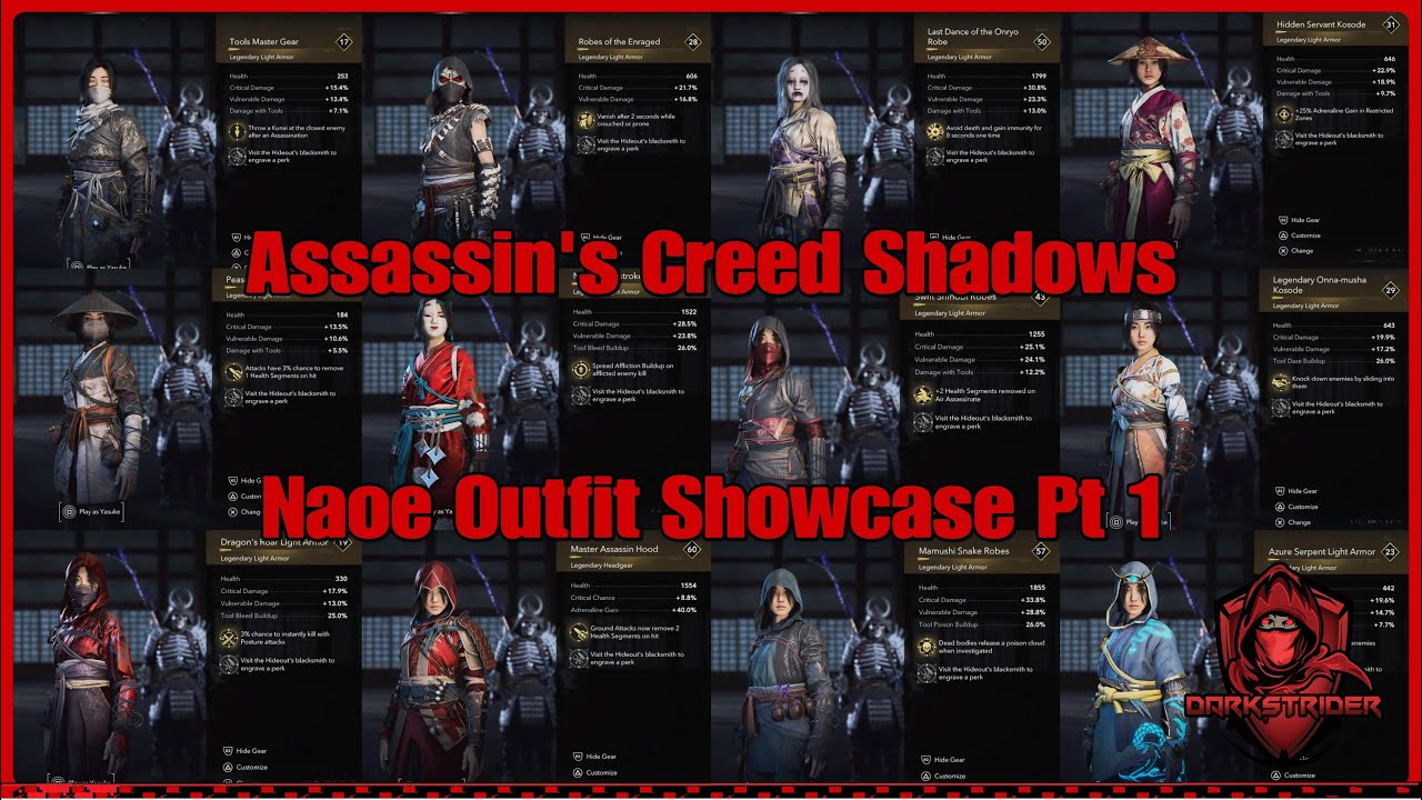 Assassin's Creed Shadows- Naoe Outfit Showcase Pt 1 - YouTube