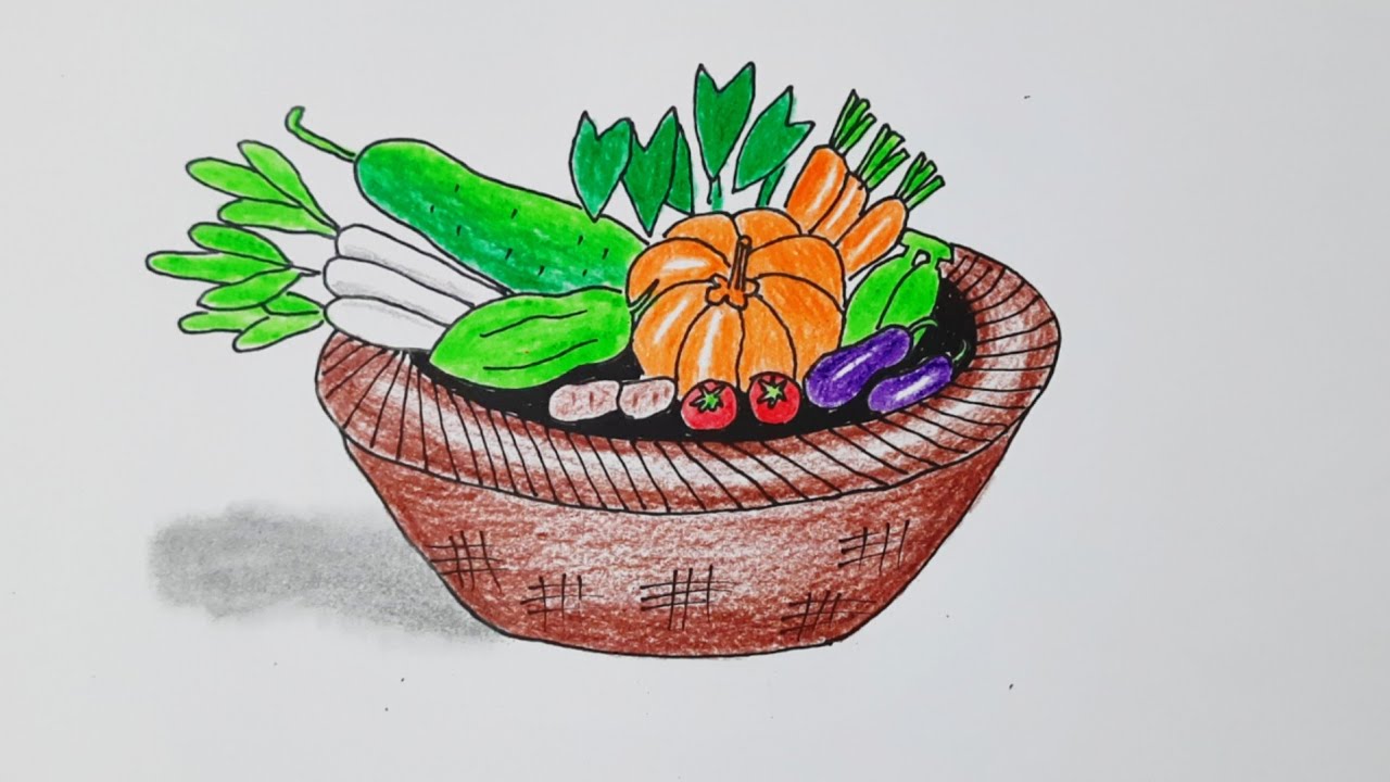 How To Draw Vegetable Basket || Easy Vegetable Basket Drawing ...