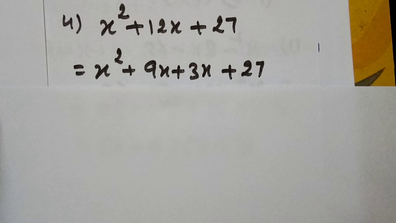 Work Sheet 7QNo 3 Factorize X 2 12x 27 YouTube