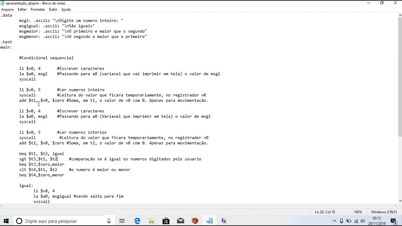 ASSEMBLY, QTSPIM EXERCICIO MAIOR E MENOR - YouTube