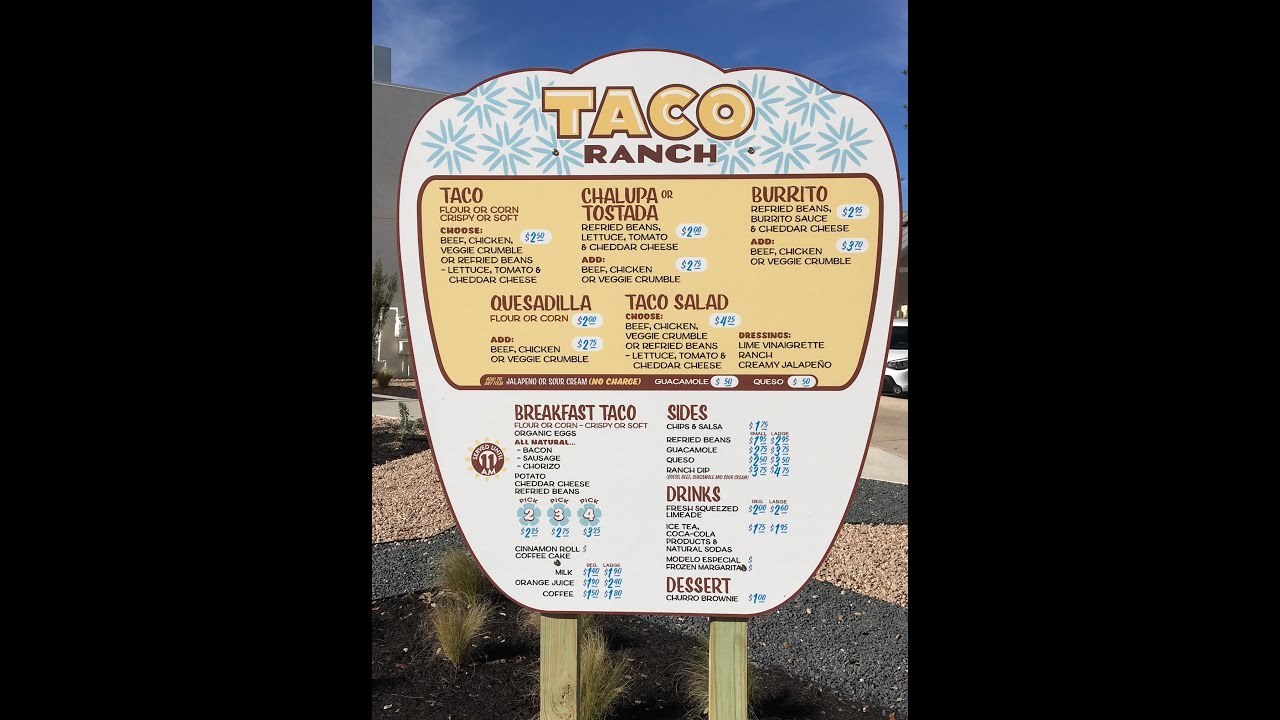 Check out the full menu for Taco Ranch, P. Terry’s taco concept - YouTube