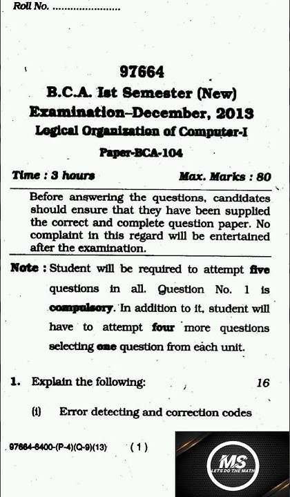 BCA 1st semester Logical Organization of Computer Question Paper 2013 ...