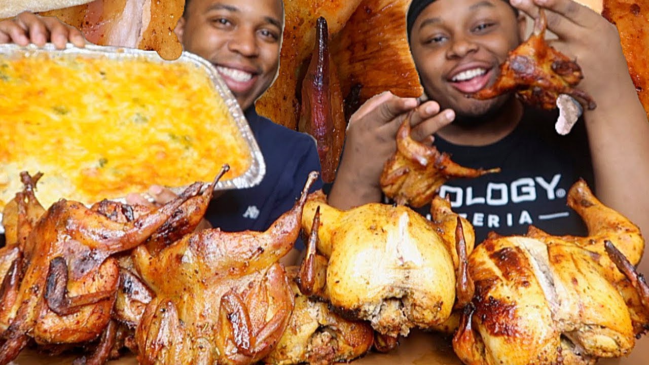 CORNISH HENS + QUAIL + CHEESY BROCCOLI CASSEROLE MUKBANG - YouTube