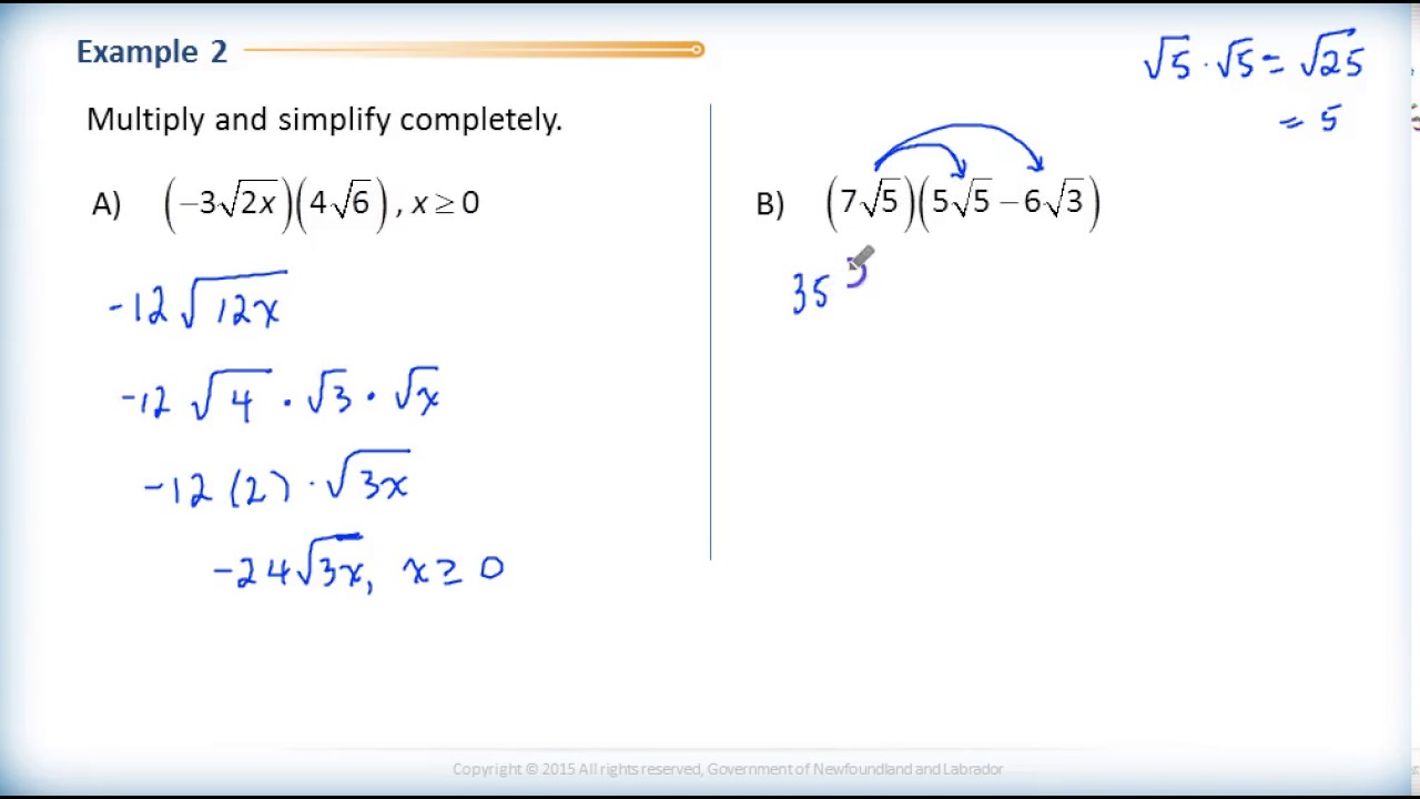 Math 2200 - Ch.5 Sec.5.2 Multiplying and Dividing Radicals 1A ...
