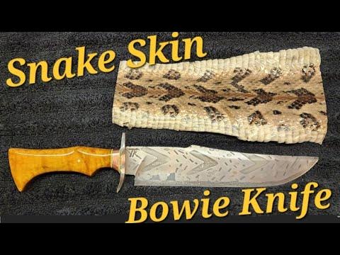 Snake Skin damascus bowie. Full build! - YouTube