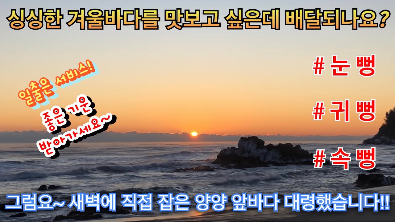 싱싱한 겨울바다 날 것 그대로 배달왔습니다 원산지는 강원도 양양 속이 뻥 뚫리는 시원한 파도소리 듣고 스트레스 푸세요~~ 일출은 서비스 Youtube
