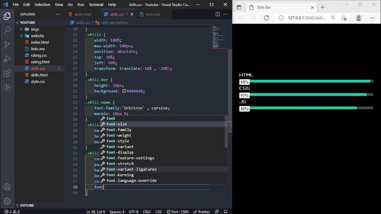 How To Create Animated Skills Bar In HTML & CSS - YouTube