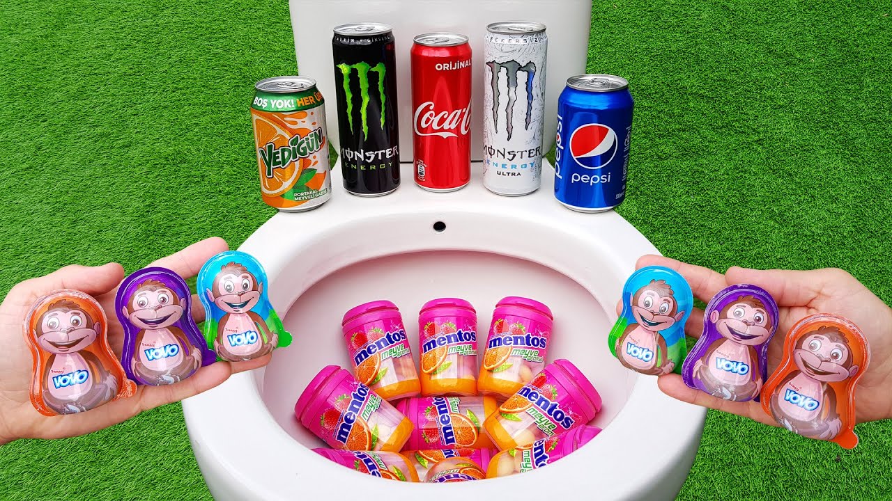 Monkey Surprise Box VS Fruity Mentos, Coca Cola, Monster, Pepsi ...