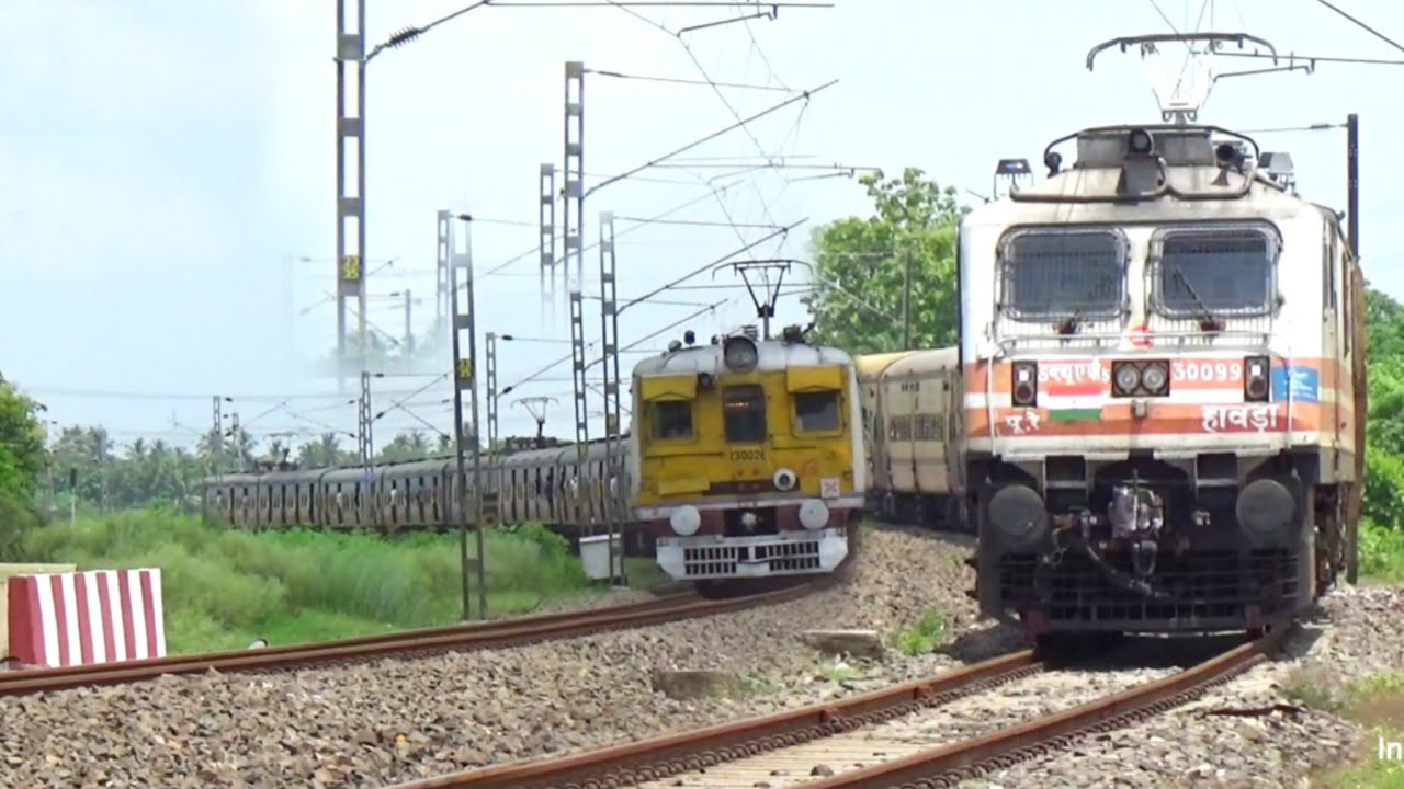 Highspeed Howrah Intercity Express+WAP5+Katwa Howrah EMU local Trains ...