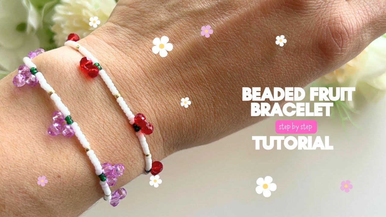 beaded fruit bracelet tutorial, how to make cherry bracelet, diy beaded ...