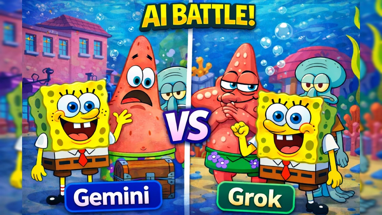 Gemini vs Grok – Recreating Iconic Scenes from SpongeBob 🤯 Which AI Won ...