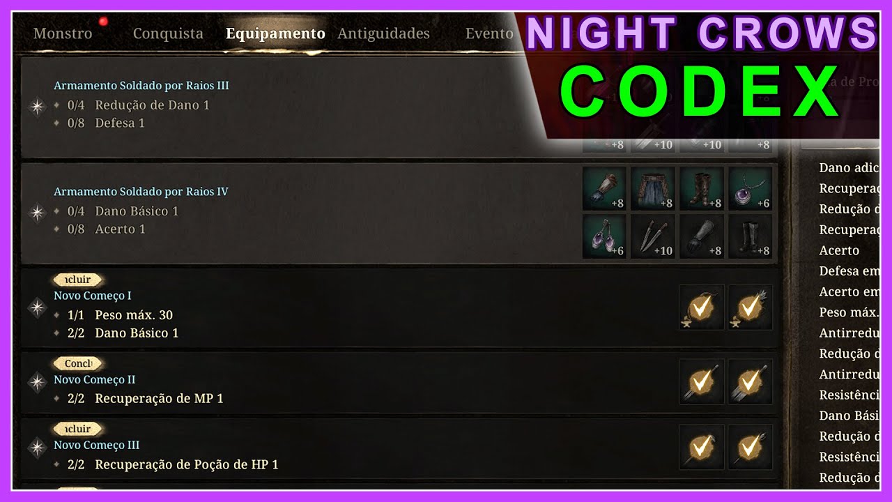 NIGHT CROWS - FECHANDO ALGUNS SETS de COLETA (codex) para AUMENTAR ...