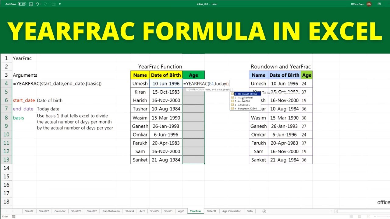 Yearfrac Function In Excel To Calculate Age From Two Dates Or Date Of yearfrac-function-in-excel-to-calculate-age-from-two-dates-or-date-of