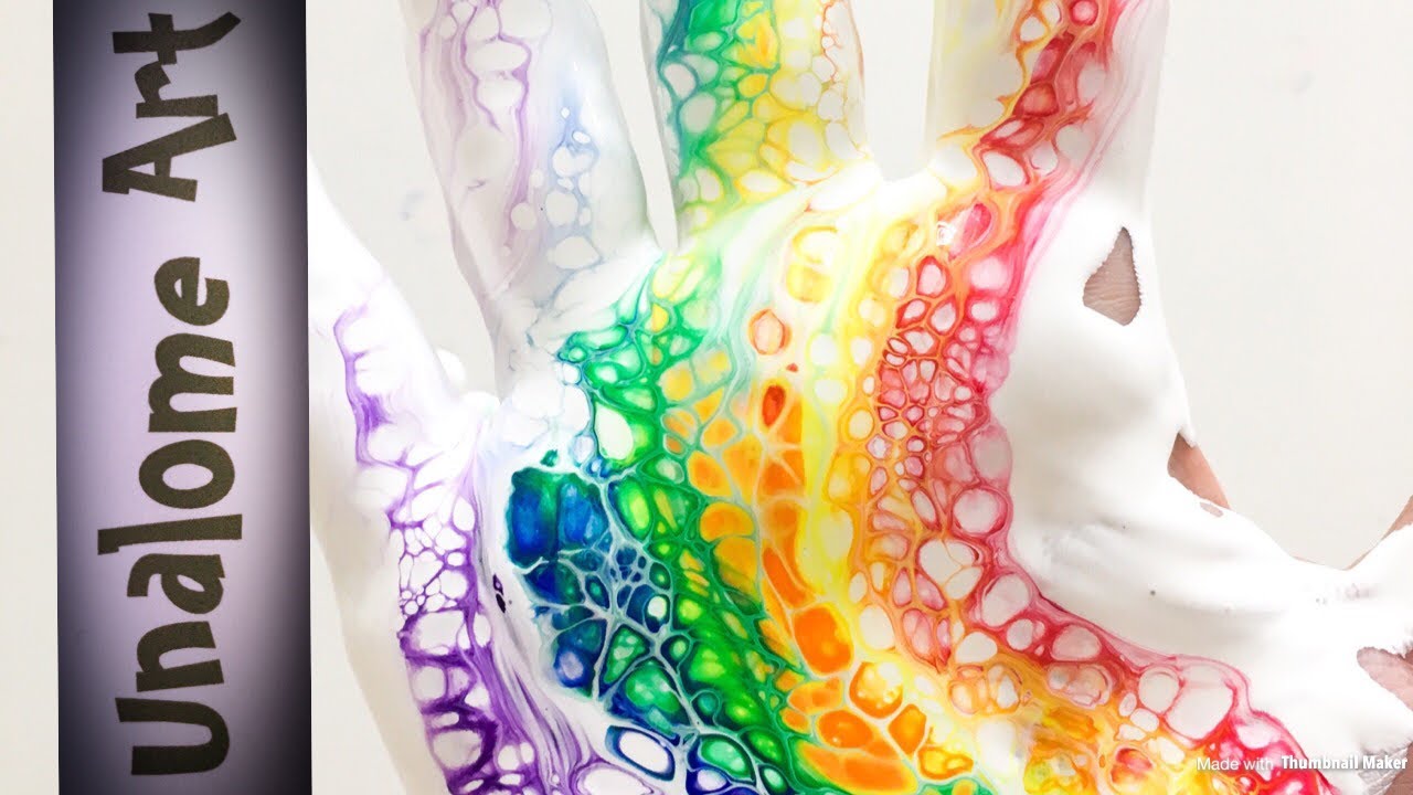 Rainbow swipe on my hand / handpouring swipe / acrylic pouring - YouTube