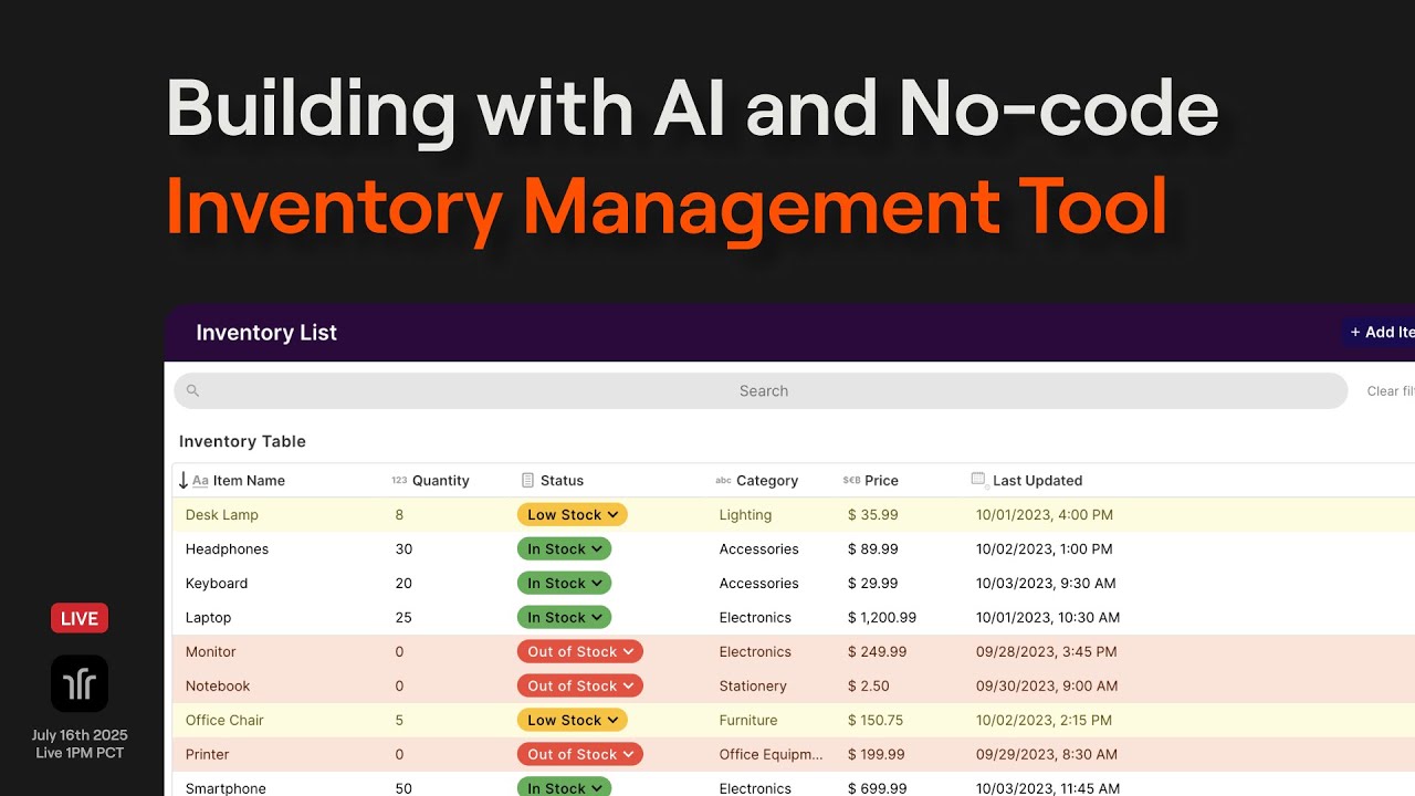 Build an Inventory Management Tool with AI and No-Code | Live Demo ...