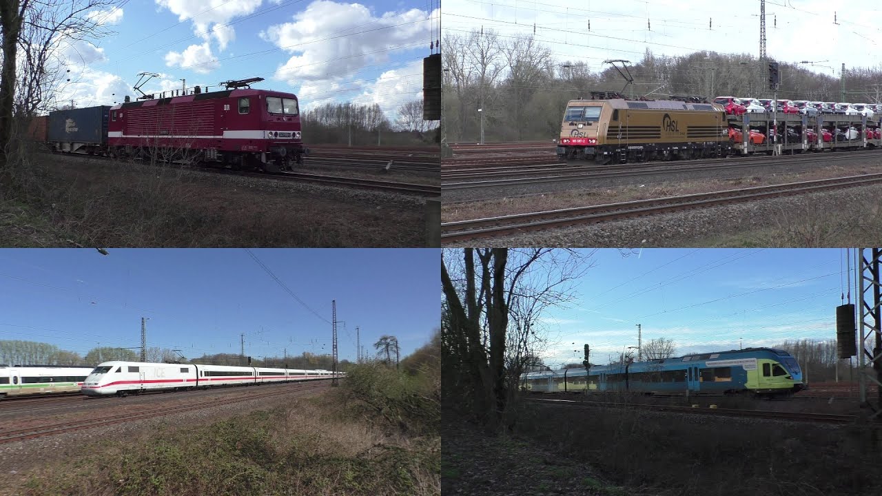 Bahnverkehr am Brackeler Feld mit Güterzügen, ICE 1&2, Br 146.3 ...
