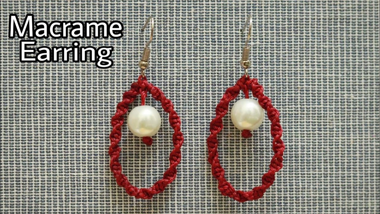 Twisted Knot Loop Earring with Pearl| How To Make | DIY Macrame Earring ...
