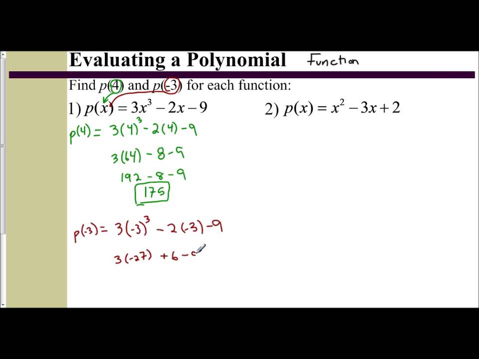 Lesson 6 3 Evaluating A Polynomial Using Function Notation Youtube