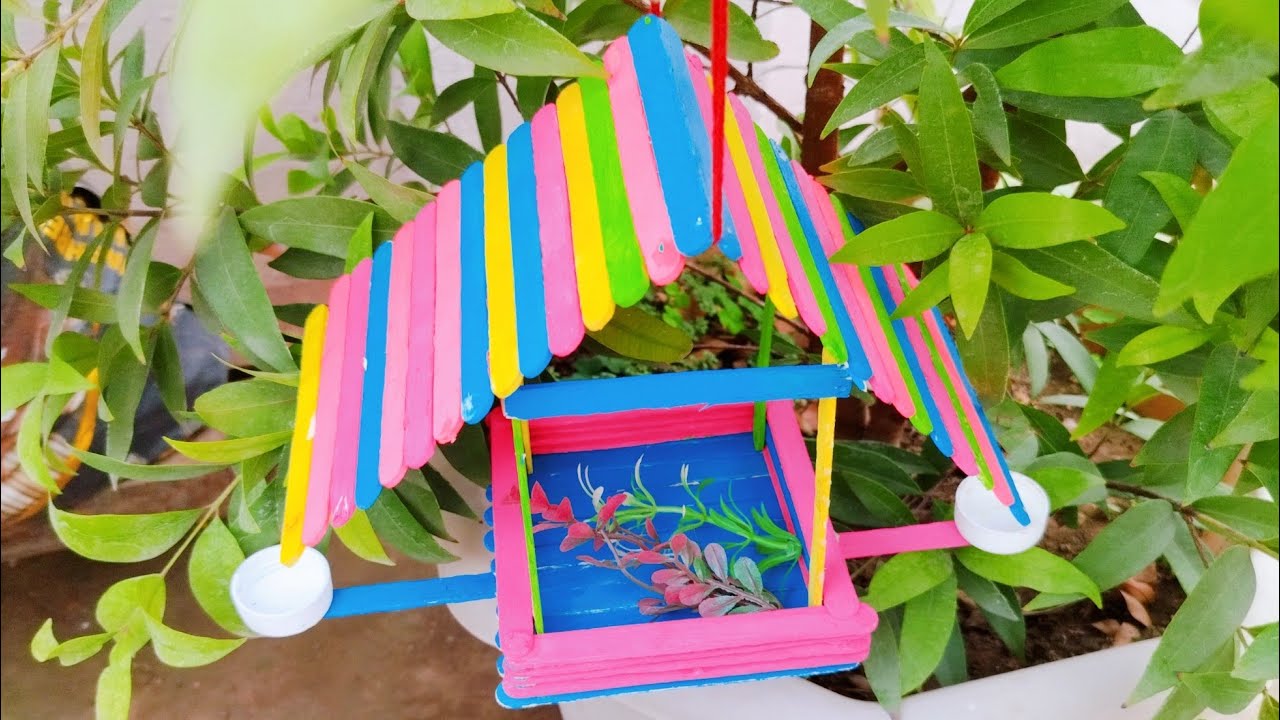Wooden popsicle Bird Feeder | DIY ice-cream sticks Craft | Bird House ...