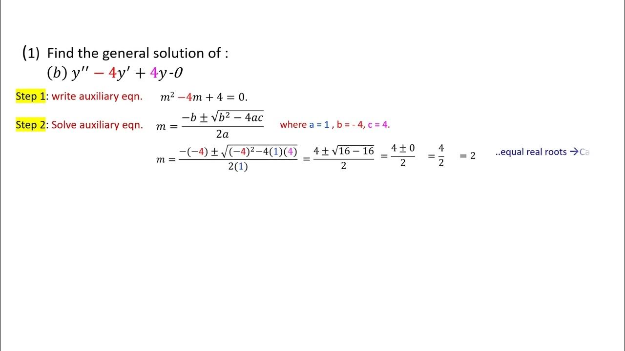 solving second order differential equation (equal real roots) example 1 - YouTube
