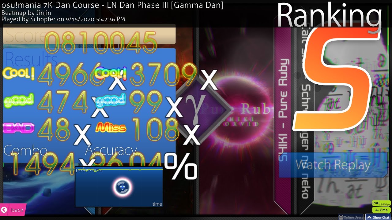 osu!mania 7K Dan Course - LN Dan Phase III Gamma Dan clear 96% - YouTube