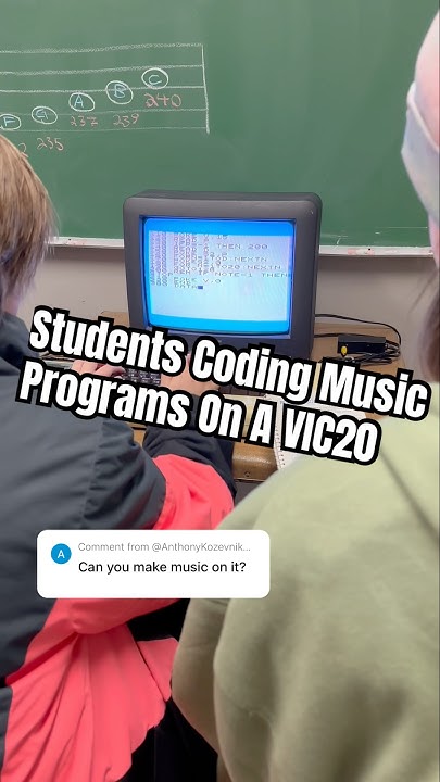 Students coding example music programs in BASIC from the Commodore VIC20 user guide # ...
