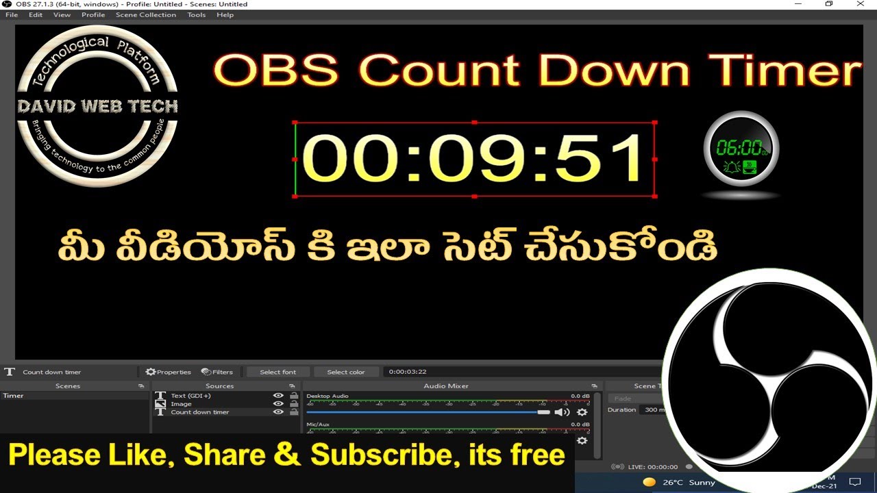 How to set Count down timer in OBS? ||David Web Tech|| @BestTechWorld ...