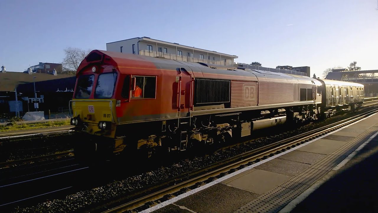 DBC Class 66, 66017 with British Pullman Baggage Car No.11 at West ...