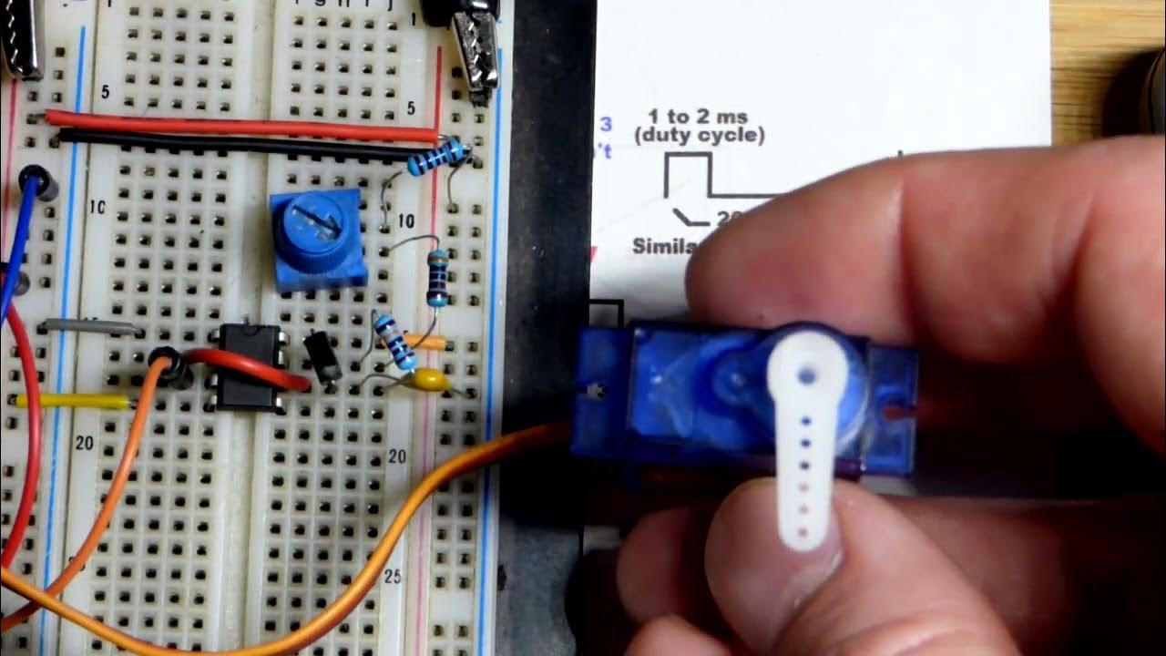 Trimpot sets servo position by using 555 timer astable mode PWM output by electronzap - YouTube