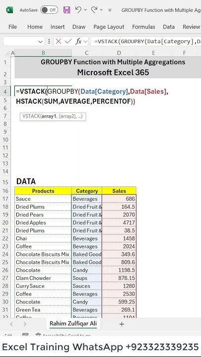GROUPBY Function with Multiple Aggregations HSTACK and VSTACK in Excel 365 #shorts - YouTube