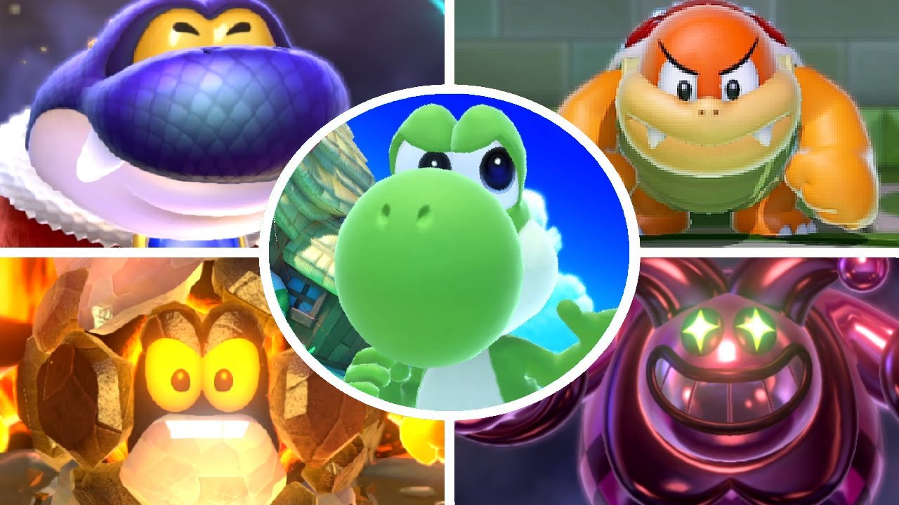ALL Super Mario 3D World BOSSES with Yoshi! (No Damage) - YouTube