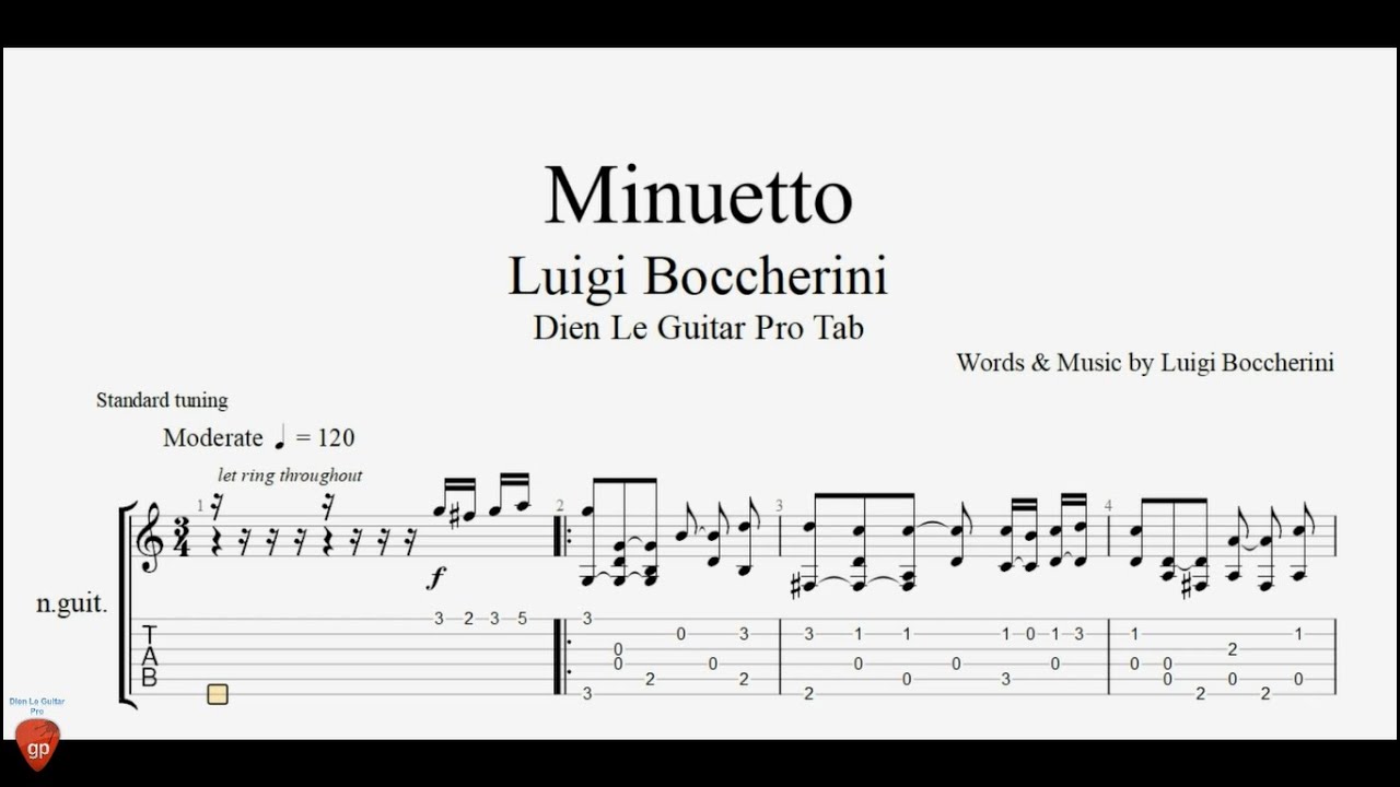 How to Play Minuetto by Luigi Boccherini on Guitar - Baroque Music Tabs ...