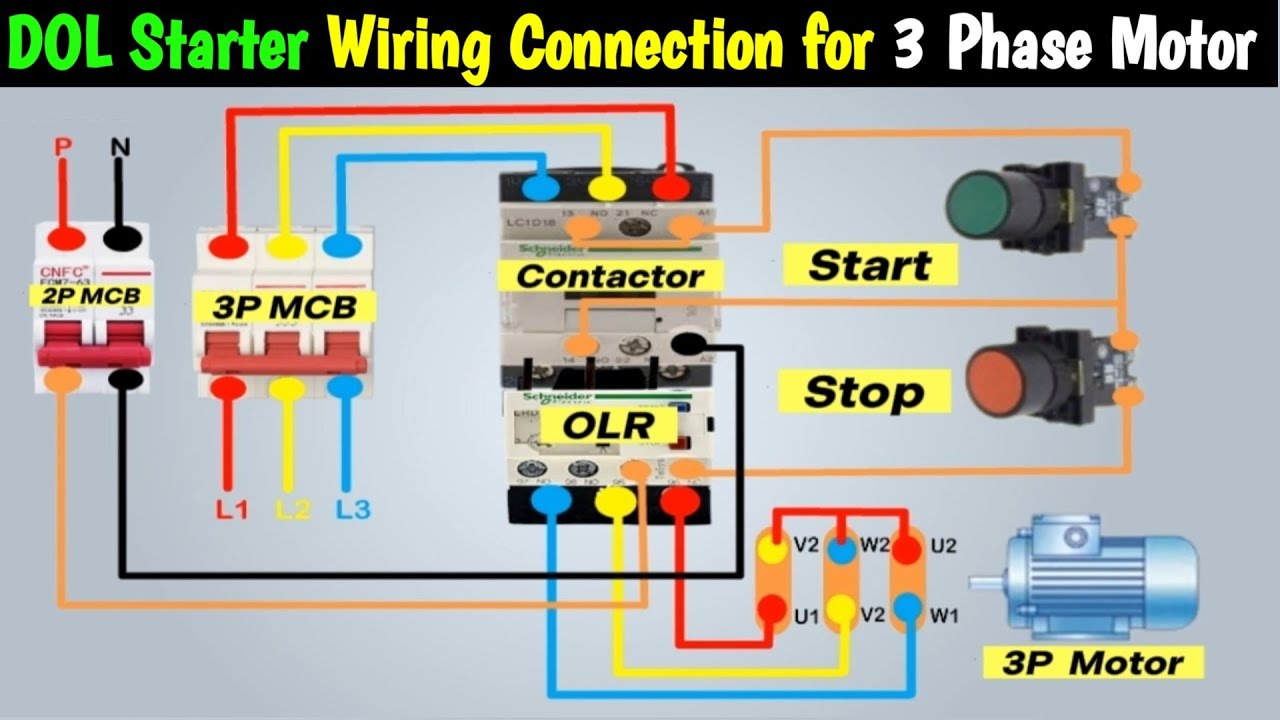 DOL Starter Connection for 3 Phase Motor/Power & Control Wiring ...