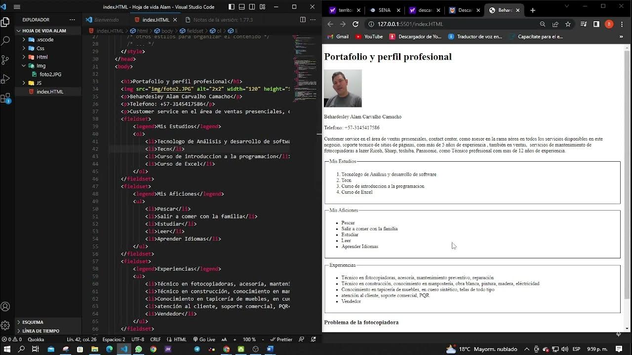 Video = Hoja de vida en HTML/CSS/JS - YouTube