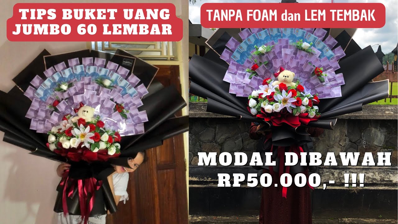 CARA BUAT BUKET UANG JUMBO 60 LEMBAR ANTI JATUH (DIJAMIN KOKOH DAN ...
