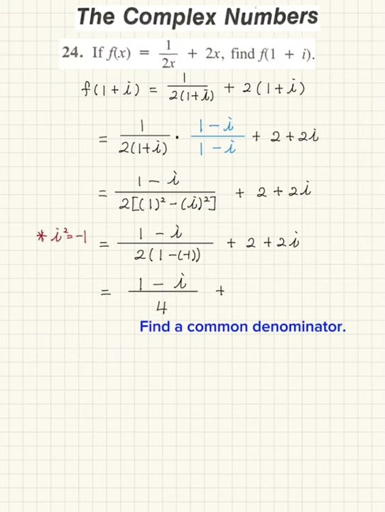 Complex Numbers Series #4 – Evaluate a Function with a Complex Input - YouTube