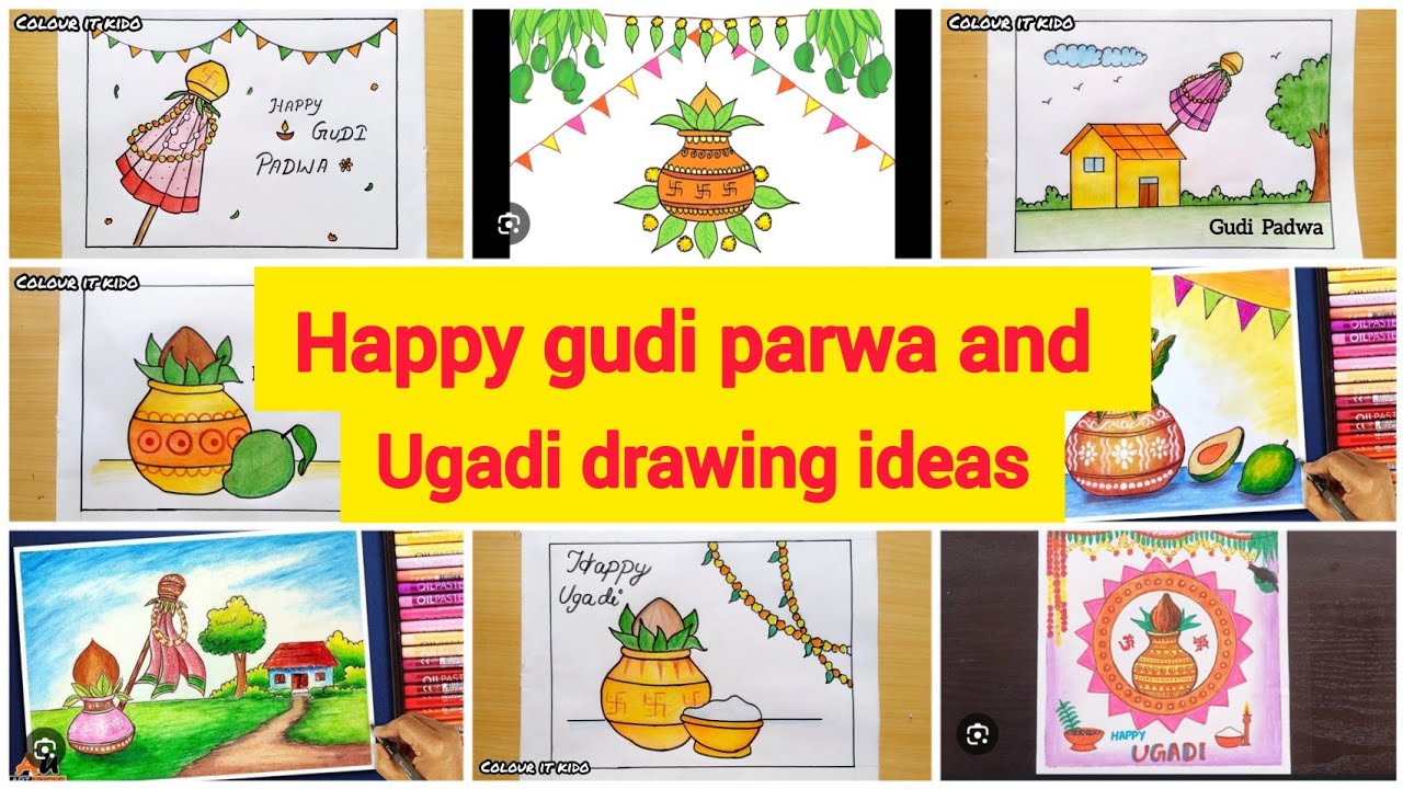 How To Draw Gudi Padwa Drawing /Happy ugadi Scenery Drawing / Drawing ...