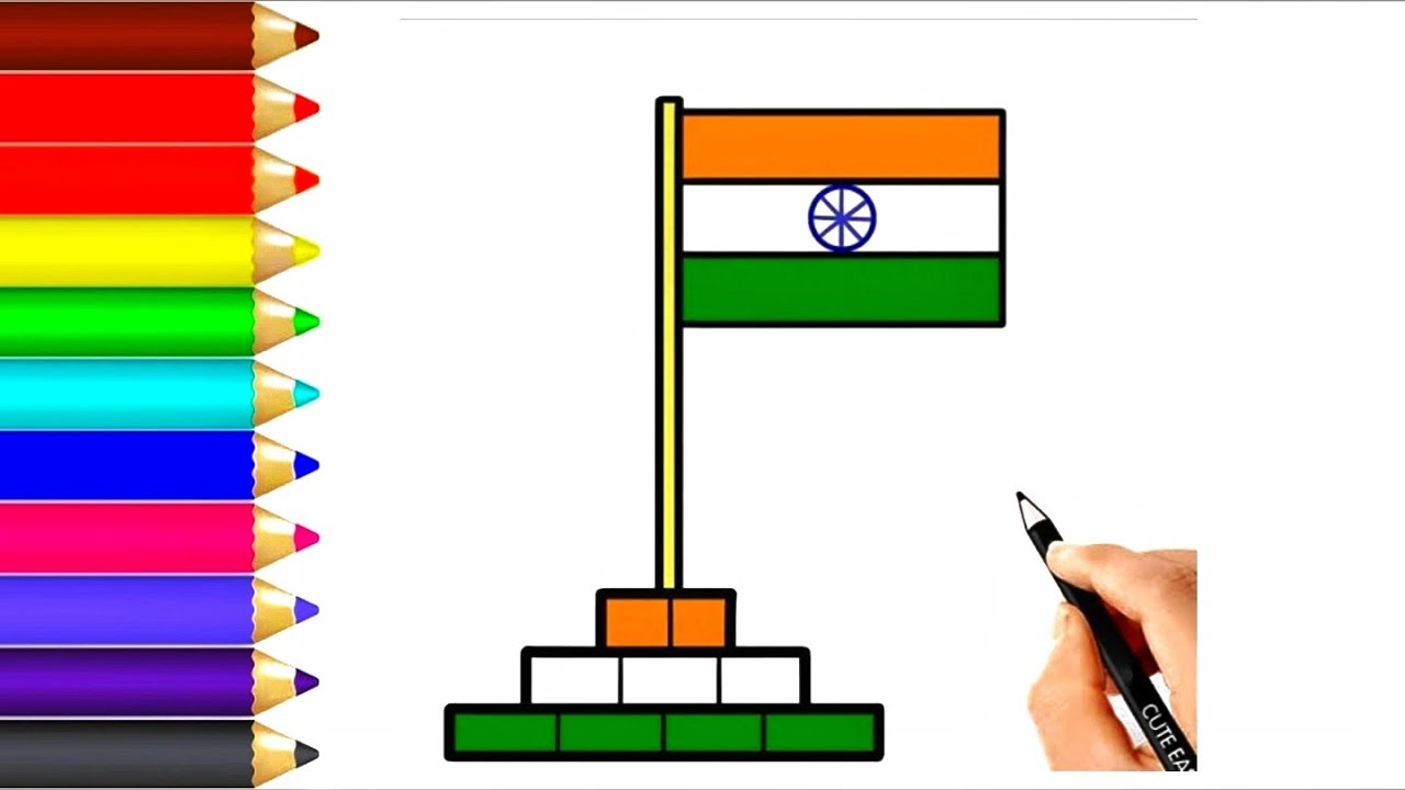 How to draw a Indian flag for kids and toddlers - YouTube
