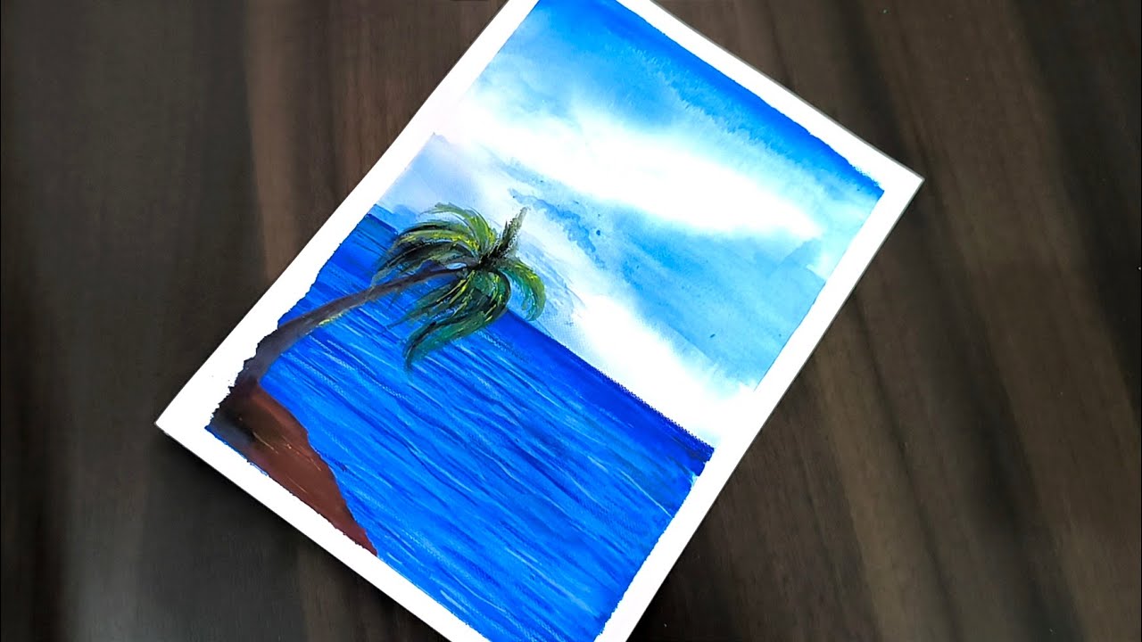 Easy painting using water colour | Blue Ocean painting | easy painting ...