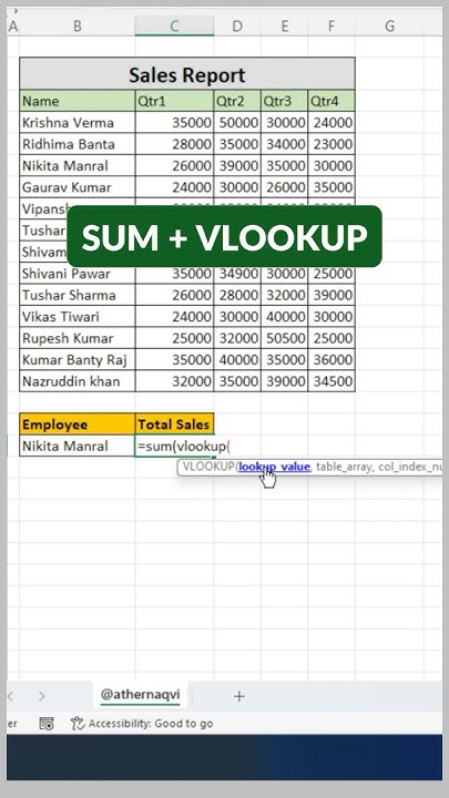 Employees total sales calculation using SUM + VLOOKUP Function in Excel #ytshorts #excelshorts ...