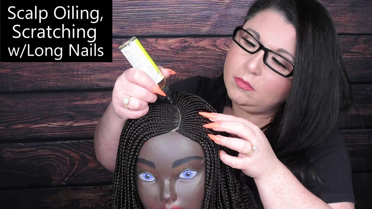 ASMR Scalp Oiling, Scalp Scratching with Long Nails, Braid Scratching, Scalp Check, Whispering ...
