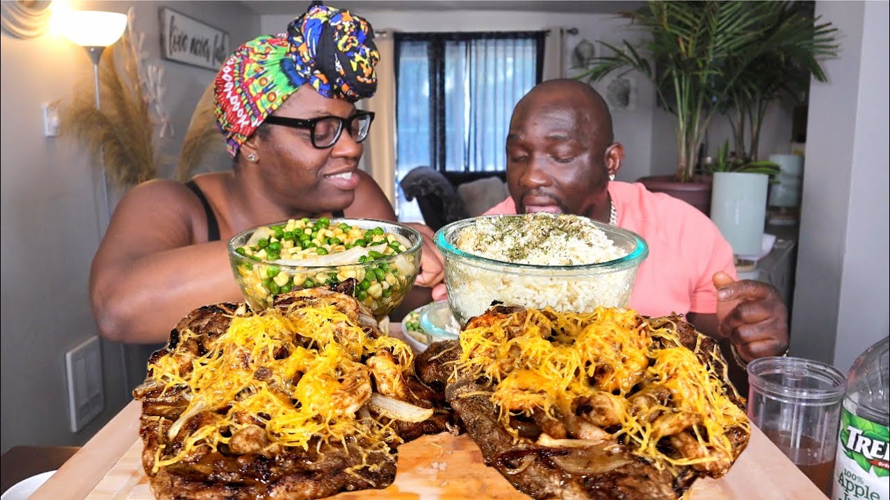 I ATE ALL OF HIS FOOD!!|CHEESY SEAFOOD T-BONE STEAKS| MUKBANG EATING ...