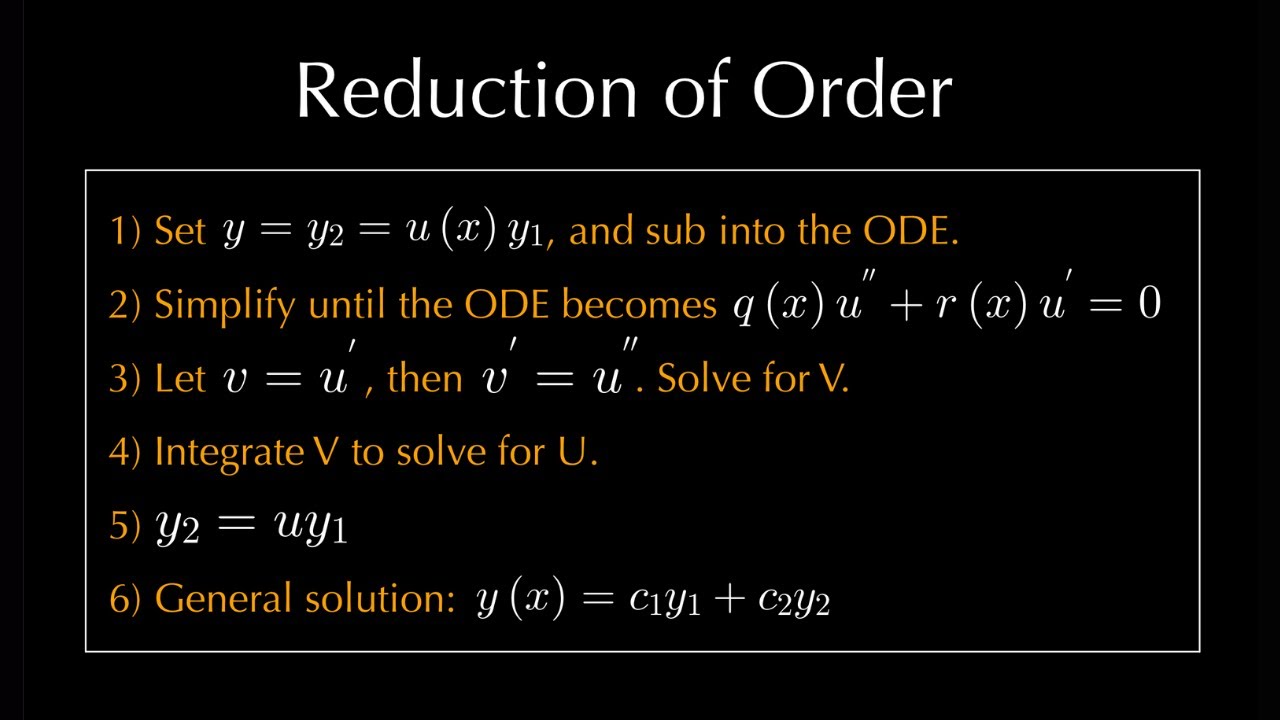 Reduction Of Order Technique To Solve 2nd Order Odes With Variable 6572