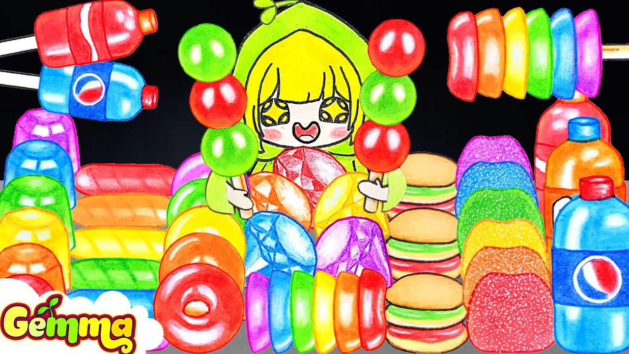 Random Jelly Mukbang | Gemma ASMR Rainbow Jelly With Mystery Button Box ...