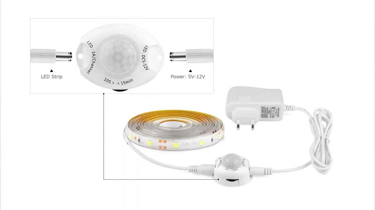 Wireless PIR Motion Sensor LED Strip light 12V Auto on/off Stair ...
