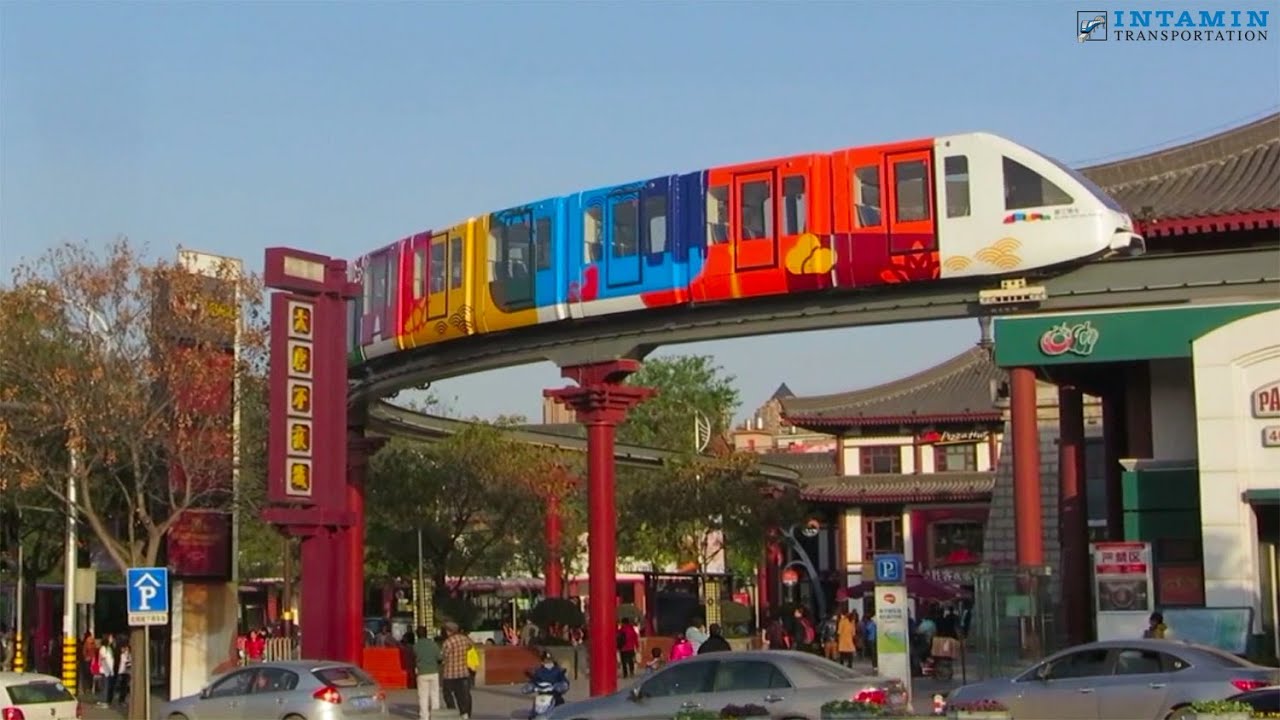Intamin Straddle Monorail P8 Xi'an - Day and Night Attraction - YouTube