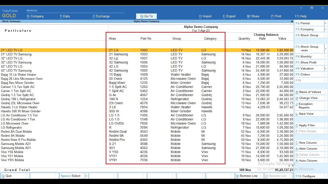 Tally Add On : Display Item PartNo, Alias, Group & Category in Stock ...