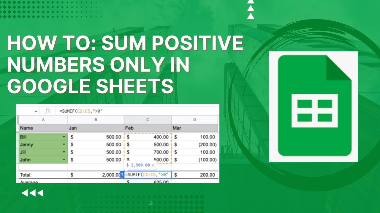 How To Sum Positive Numbers Only In Google Sheets YouTube How To Sum Positive Numbers Only In Google Sheets YouTube