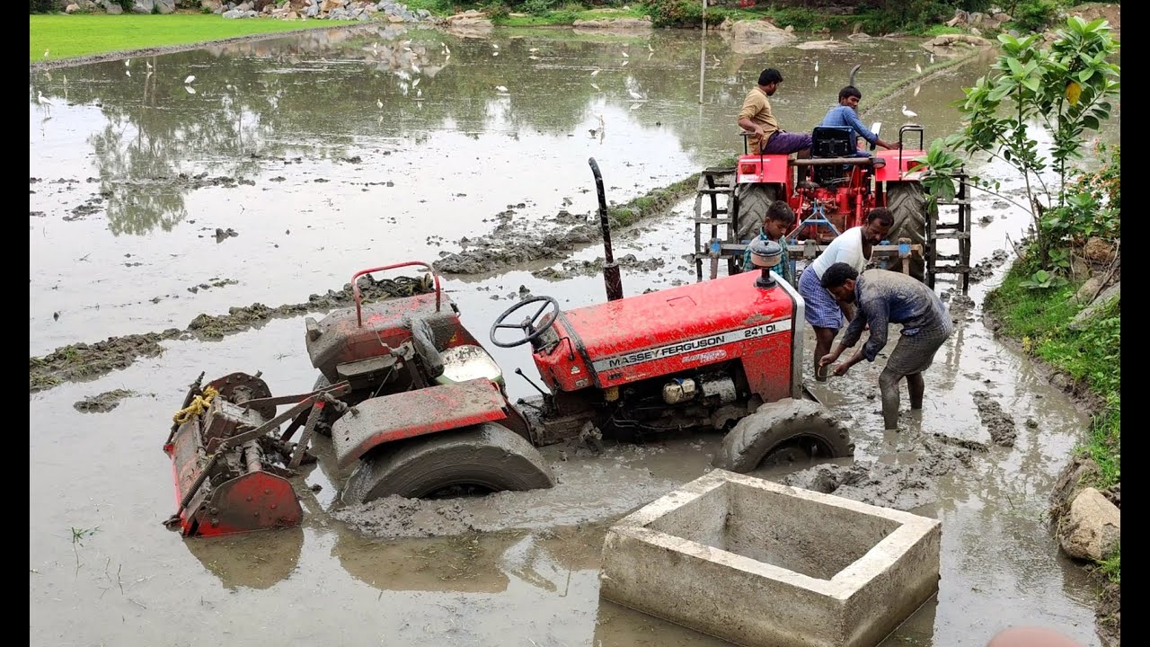 Massey Ferguson 241DI tractor stuck in deep mud Rescued by Mahindra ...