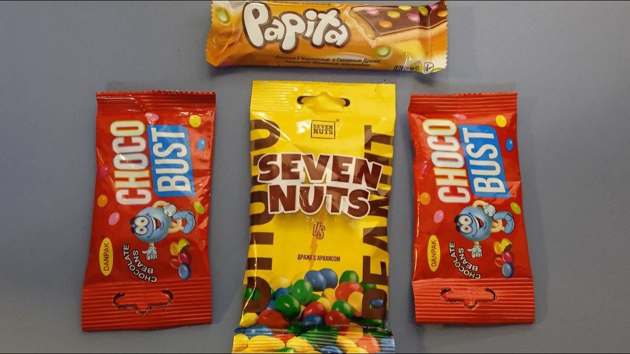 ASMR. Unpacking your favorite sweets. Seven nuts, Chocolate beans ...